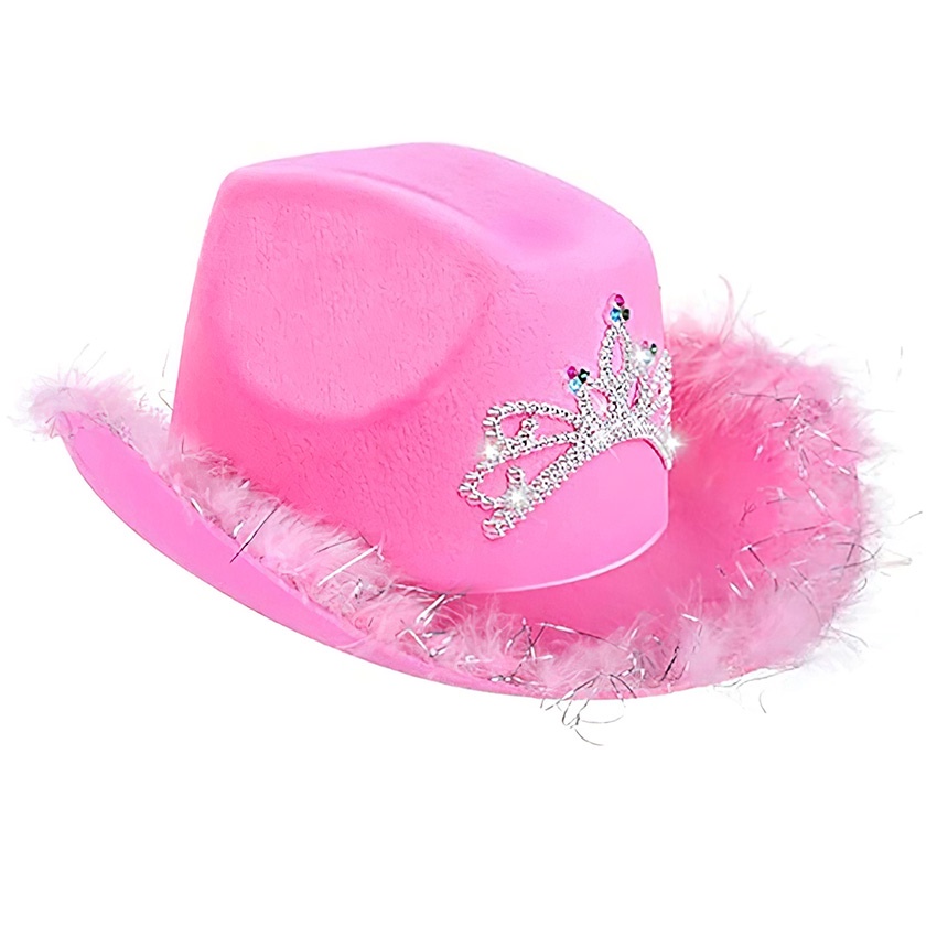 Jual Topi Cowgirl Hat Cowboy Topi Pink Blinking Crown Fedora Topi ...