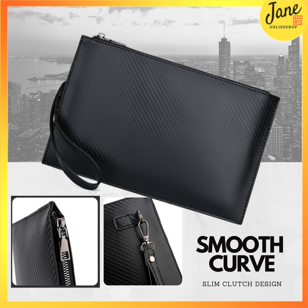 Jual Tas Tangan Pria Kulit PU Leather Slim Clutch Smooth Curve HandBag ...