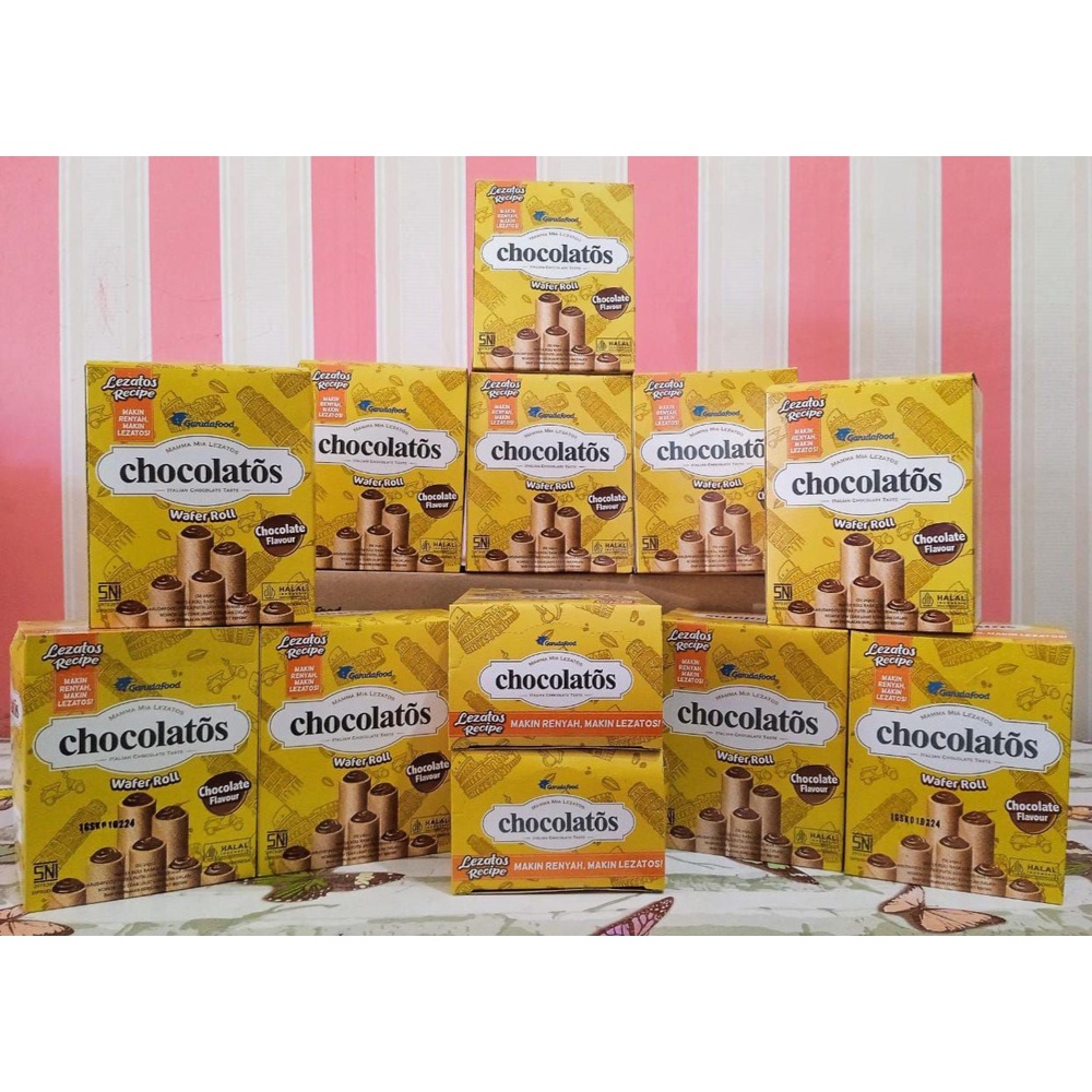 Jual GARUDAFOOD Chocolatos Wafer Roll Cokelat Stick 1 DUS ISI 12 Box 24 ...