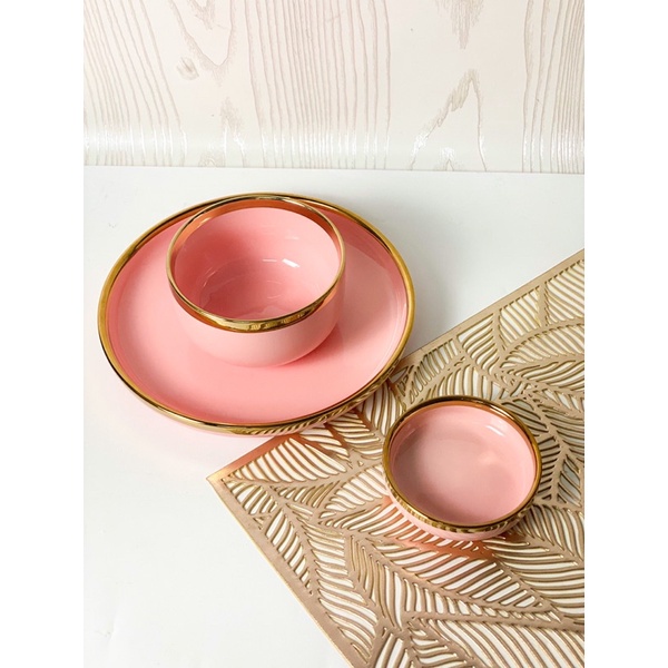 Jual Piring Set 1 Orang Piring Makan Set Pink Gold Isi 3 Pcs / Piring ...