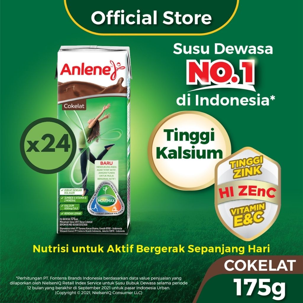 Jual Anlene Susu Dewasa UHT Cokelat 24 x 175ml - Nutrisi Tinggi Kalsium Untuk Tulang, Sendi, dan ...