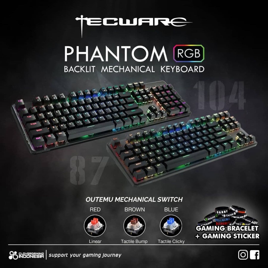 Jual Tecware Phantom 104 Key - Backlit Mechanical Full Size Keyboard ...