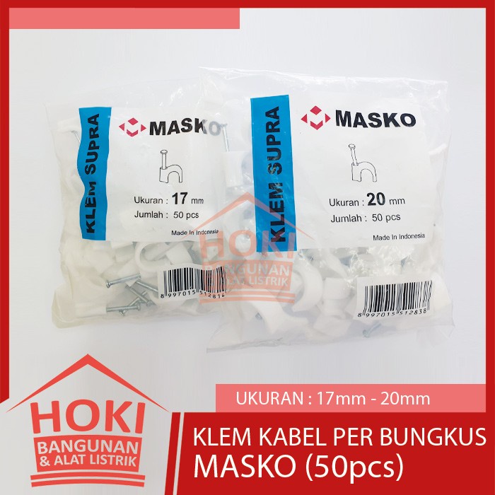 Jual KLEM KABEL MASKO 17 20 mm (50pcs) - Round Cable Clip Putih 17mm ...
