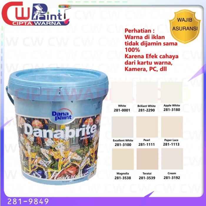 Jual CAT TEMBOK DINDING ACRYLIC CO POLYMER DANABRITE PUTIH CREAM READY ...