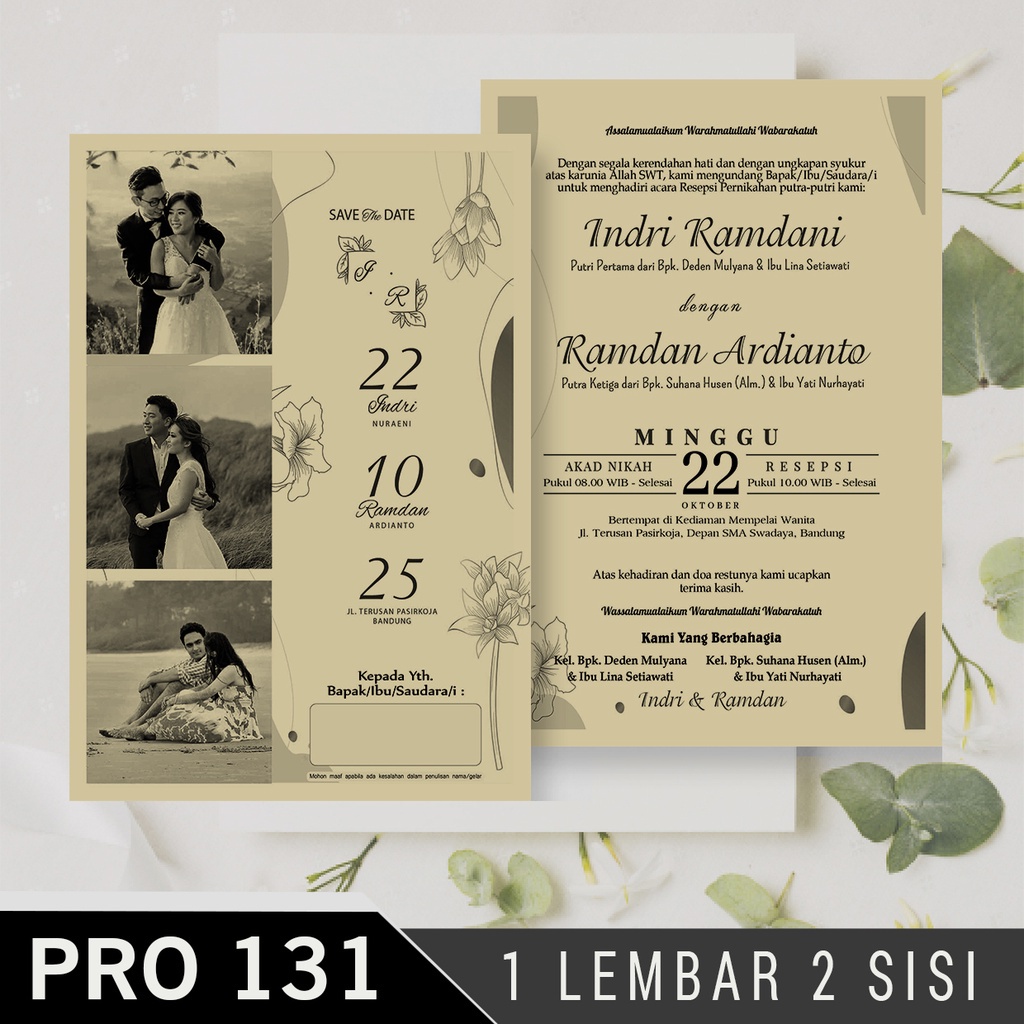 Jual 50 Desain Undangan Pernikahan 1 Lembar 2 Sisi, Grayscale / Hitam ...
