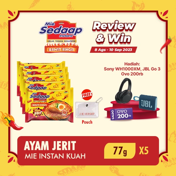 Jual Sedaap Mie Instan Ayam Jerit 77gr x5 Free Pouch | Shopee Indonesia