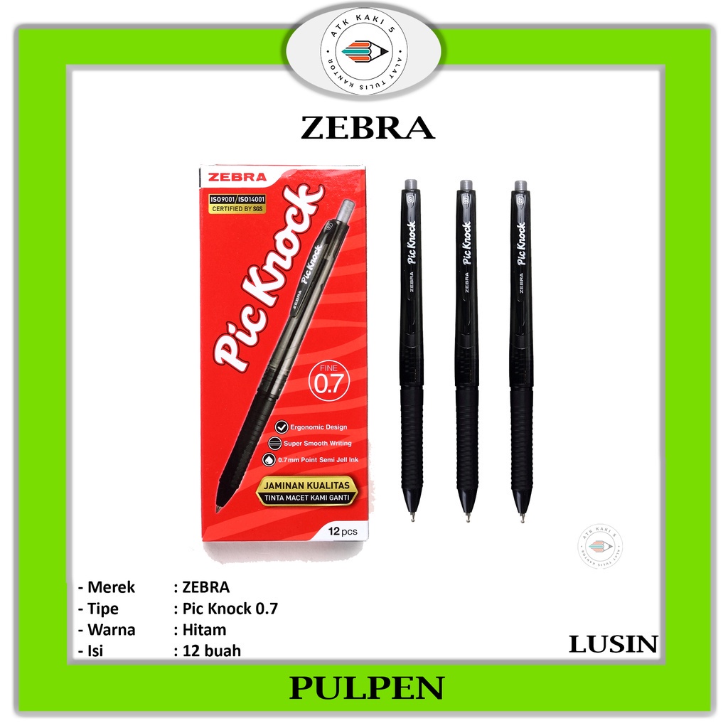 Jual ZEBRA - Pena Gel Pic Knock 0.7mm Hitam - LUSIN | Shopee Indonesia