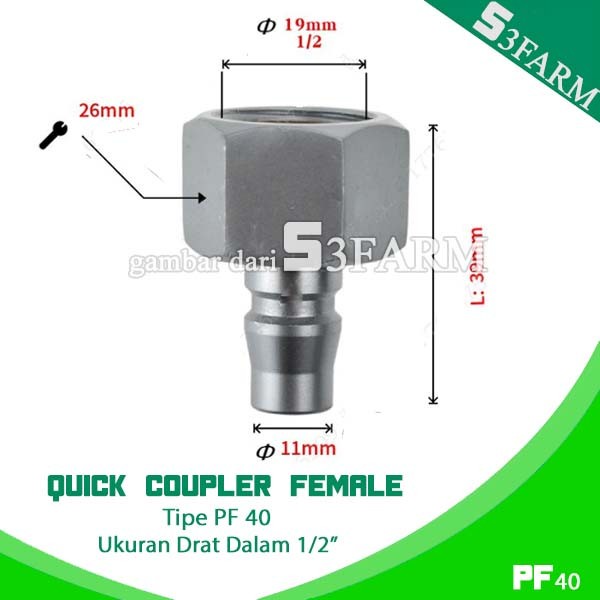 Jual Quick Coupler PF40 Sambungan Selang Kompresor Recoil Drat Female 1/2" | Shopee Indonesia