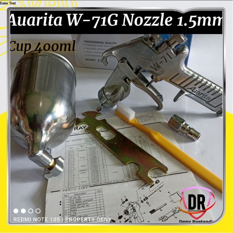 Jual Air Spray Gun Auarita W-71G Nozzle 1.3/1.5mm High Quality Cup 400ml | Shopee Indonesia