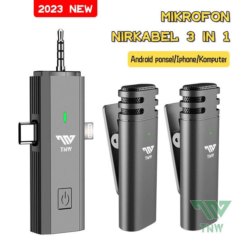 Jual TNW 3 IN 1 Microphone Wireless Dual Mikrofon Clip on Mic bluetooth ...