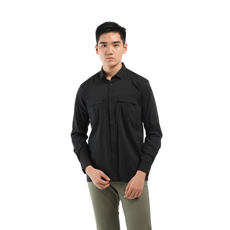 Jual MANZONE Kemeja Pria Lengan Panjang MZC-BART - BLACK | Shopee Indonesia