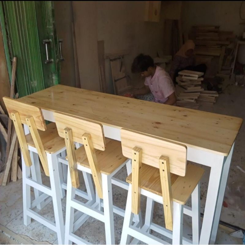 Jual meja dinding cafe, meja makan, meja resto kayu jati belanda | Shopee Indonesia