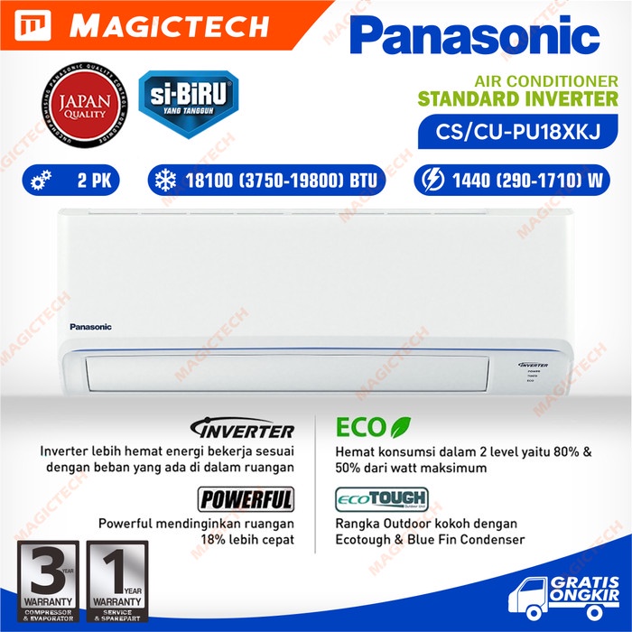 Jual AC PANASONIC 2 PK CS/CU-PU18XKJ / 18XKJ SI BIRU INVERTER - R32 | Shopee Indonesia