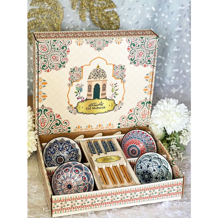 Jual Ramadhan Gift Box Moroccan White 4 Bowls Ceramic with Spoons ...