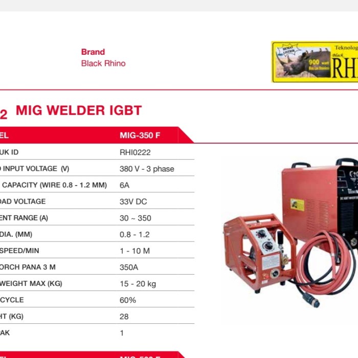 Jual mesin las mig 350 a 380v - mesin las Argon mig 350 black Rhino ...