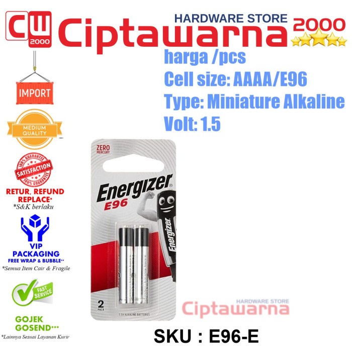 Jual Baterai Alkaline Energizer AAAA E96 A4 4A Baterai Remote | Shopee Indonesia