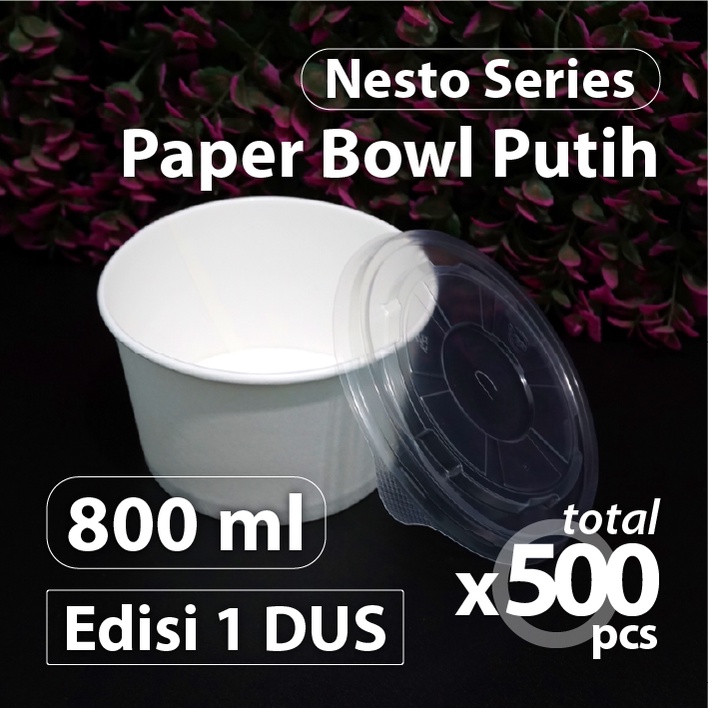 Jual Paket 1 Dus - Paper Bowl 800 ml Putih Polos - Mangkok 27 oz ...