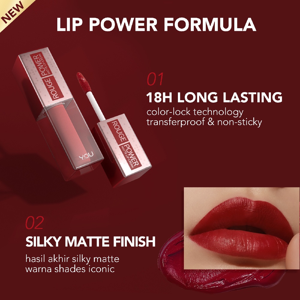 Jual YOU Rouge Power Matte Lip Cream Lipstik | Matte Finish | Tahan ...