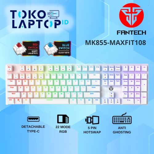 Jual Fantech MK855 Maxfit108 Mechanical Gaming Keyboard - Putih, Red Switch | Shopee Indonesia