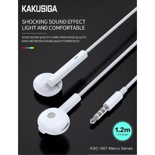Jual EARPHONE / HANDSFREE KABEL WIRED WITH MIC 1,2M KAKUSIGA KSC667 ...