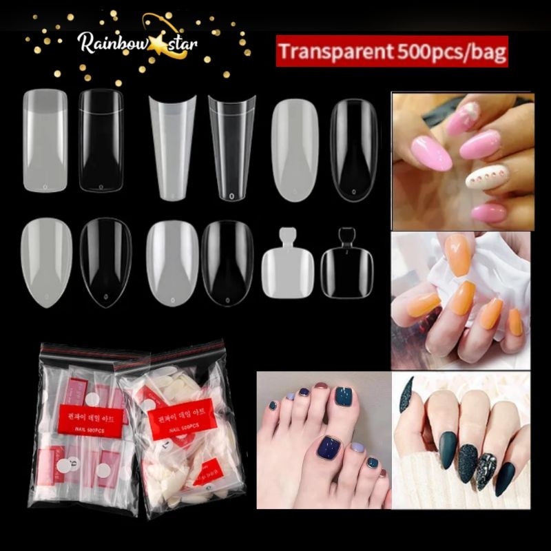 Jual 500pc Kuku Palsu Polos Clear Stiletto Coffin Almond Oval Fake Nail ...