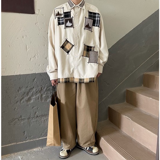 Jual Retro Design Outer Shirt Casual Oversize in Cream Color - Kemeja ...