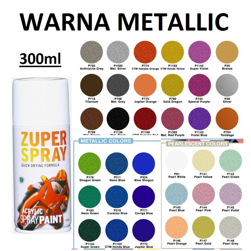 Jual Zuper Spray Paint Pilok Pilox Cat Semprot Warna Metallic 300ml Hitam, Clear, Putih, Hijau ...