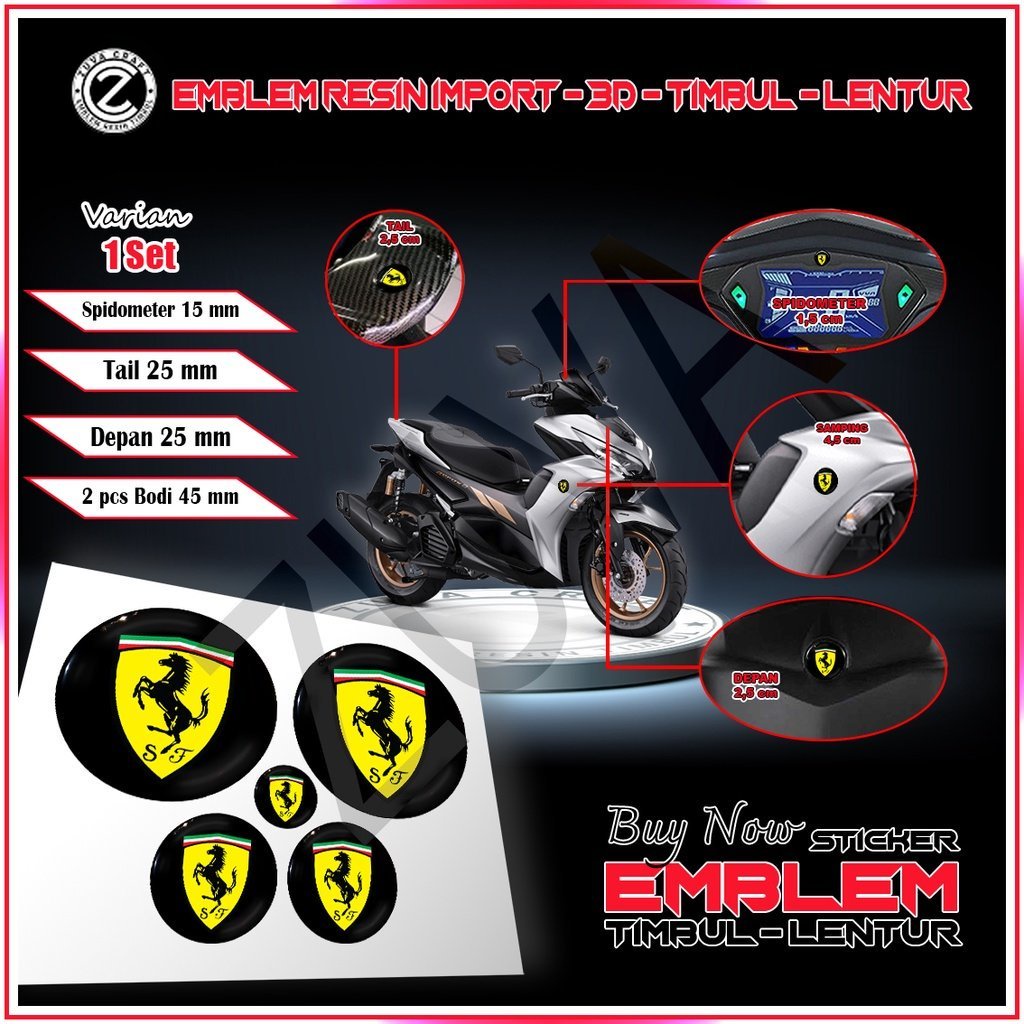 Jual STIKER MOTOR 3D TIMBUL LENTUR EMBLEM LOGO FERRARI HITAM YAMAHA ...