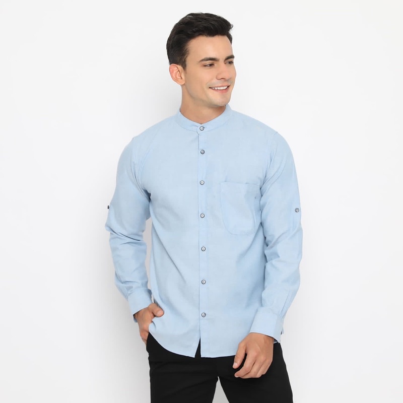 Jual Code Male - Zayn Kemeja Pria Kerah Koko Biru Lengan Panjang Scoder ...