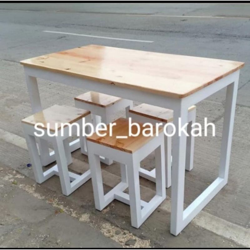 Jual set meja makan meja cafe resto kayu jati belanda | Shopee Indonesia