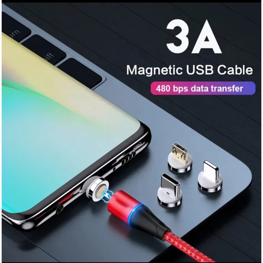 Jual kabel data casan magnet fast charging 3in1 3A android micro usb ...