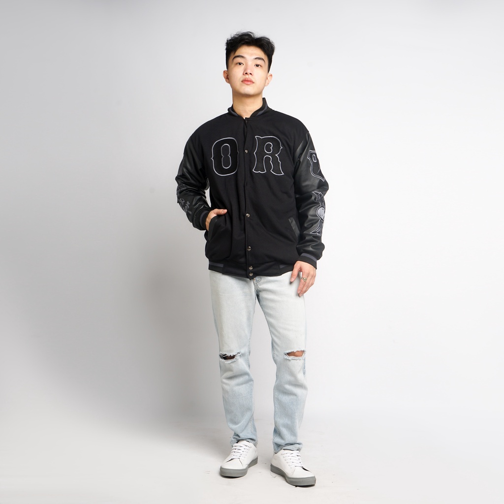 Jual Orijiattires Jaket Varsity Pria Wanita Wolf Black Full Bordir ...