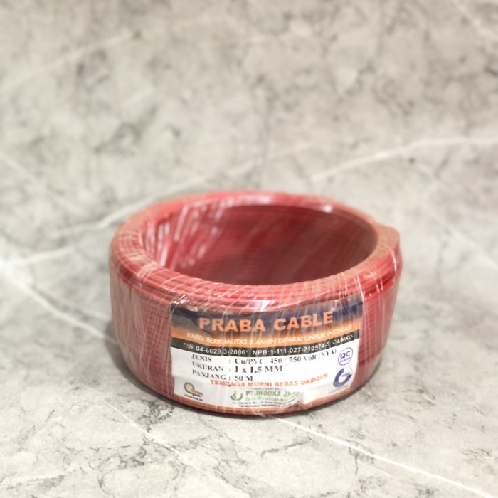 Jual Kabel Tunggal Praba NYA 1.5mm 50m 1roll 1 roll Tembaga Merah Cable ...