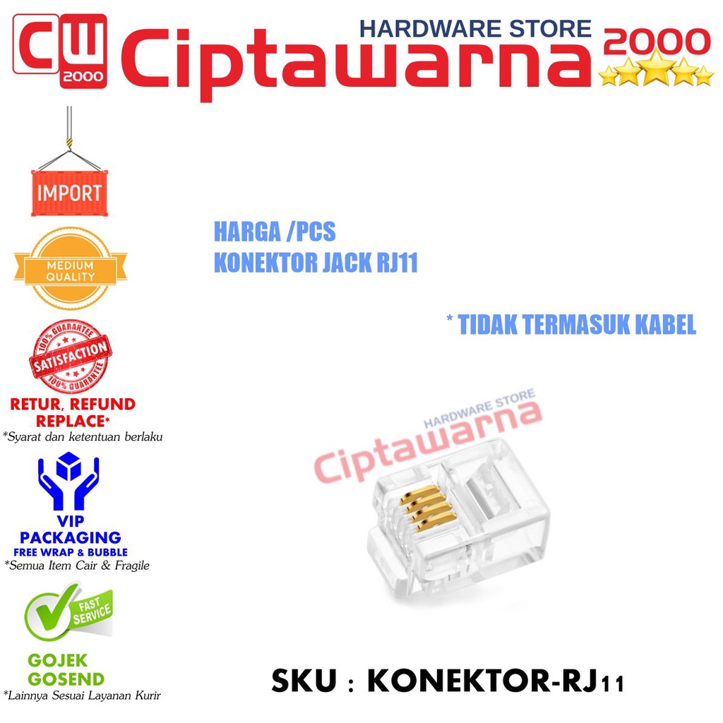 Jual Konektor RJ11 Kabel Telepon Connector RJ11 Jack Telephone 4 Pin 1 ...