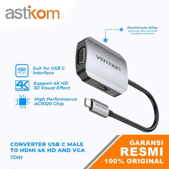 Jual Converter Vention 2in1 Type-C to HDMI/VGA 0.15M Grey TDIHB ...