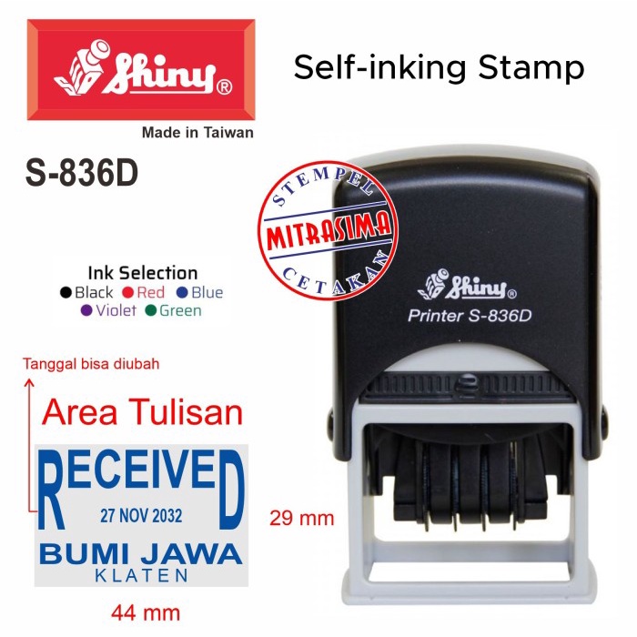 Jual Stempel Shiny S-836D ( S836D persegi dengan tanggal Tipe S 836D ...