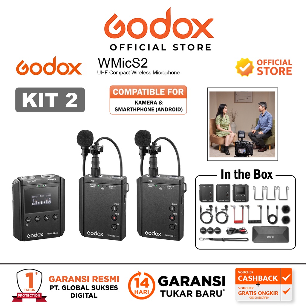 Jual Godox WMicS2 UHF Compact Wireless Microphone Godox WMic S2 Kit 2 | Shopee Indonesia