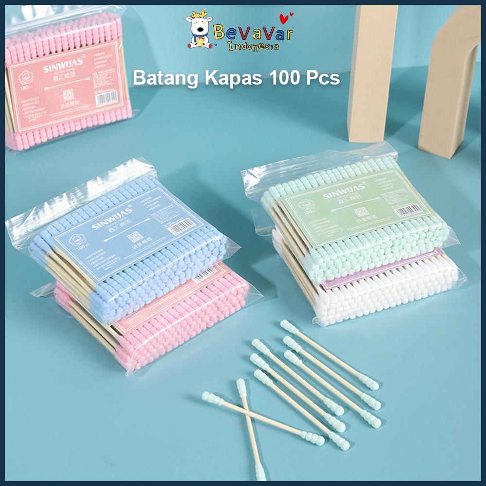 Jual BEVAVAR Cotton bud warna 1 pak isi 100pcs cutton buds model ...
