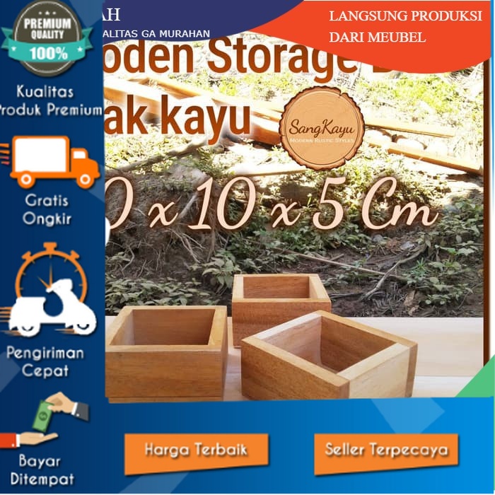 Jual Wooden square box 10x10x5cm kotak kayu kotak nampan tempat ...