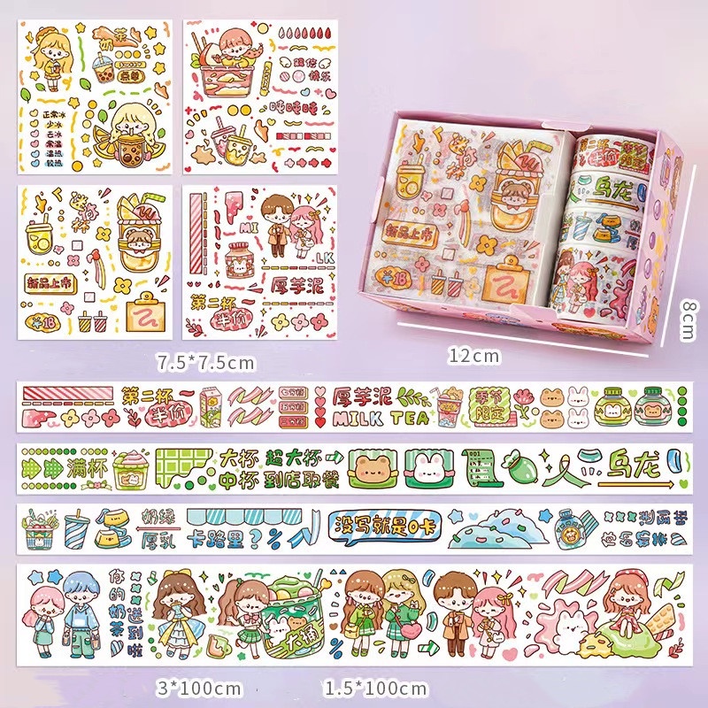 Jual Set Stiker Kotak Hadiah Kartun/ Set Stiker Washi DIY Estetika ...