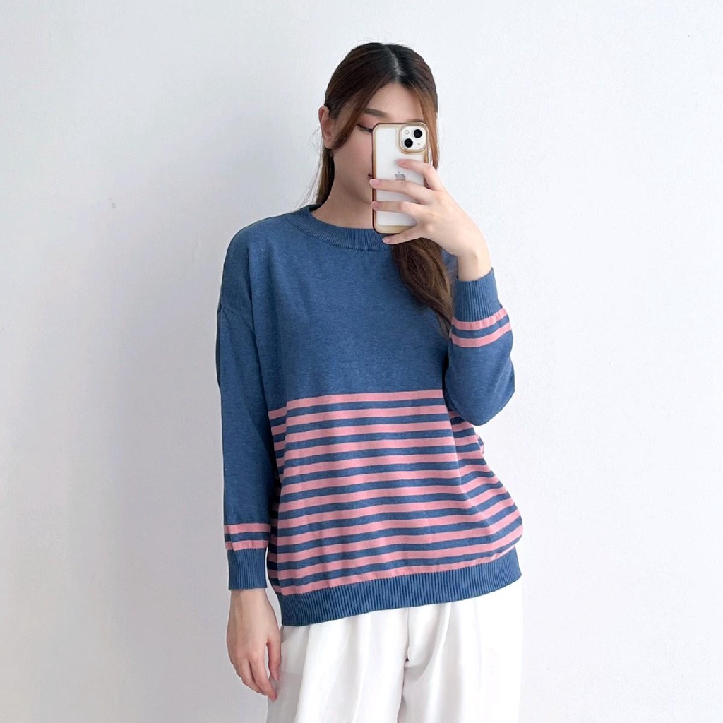 Jual EIKO KNIT TOPS - sweater rajut katun wanita motif garis garis | Shopee Indonesia