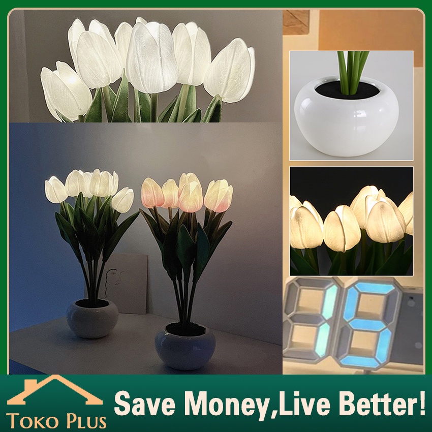Jual Lampu Meja LED Bentuk Bunga Tulip Simulasi Dengan USB Charging ...