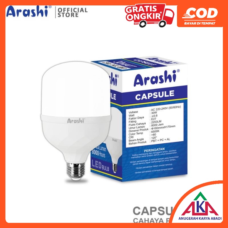 Jual ARASHI CAPSULE Bohlam Lampu LED 30W Cahaya Putih Terang Cool Daylight E27 - 30 Watt ...
