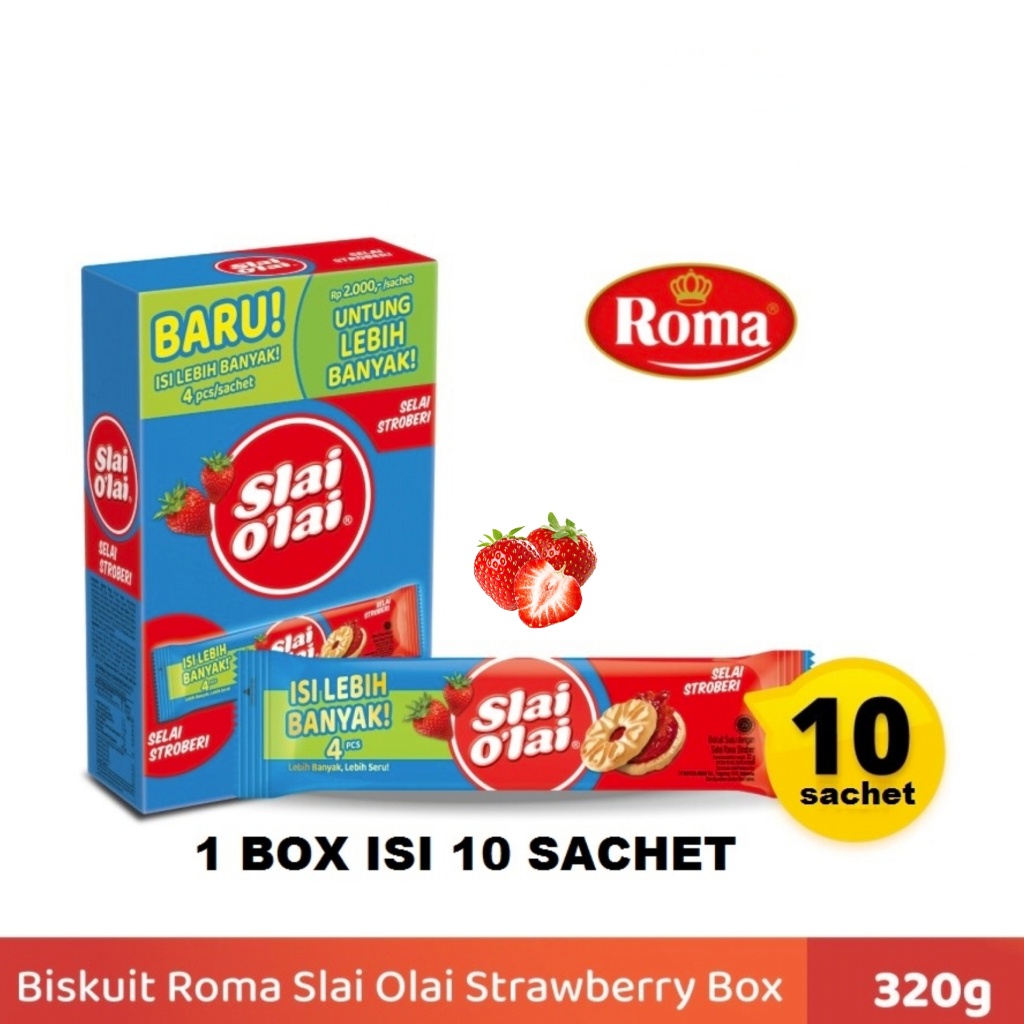 Jual Biskuit Roma Slai Olai Strawberry isi 10 sachet ( HARGA PER BOX ...