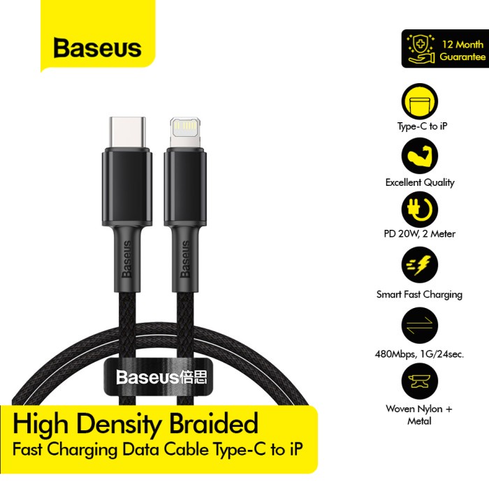 Jual Kabel Charger Nylon Baseus 2M PD Fast Charging USB Type C to ...