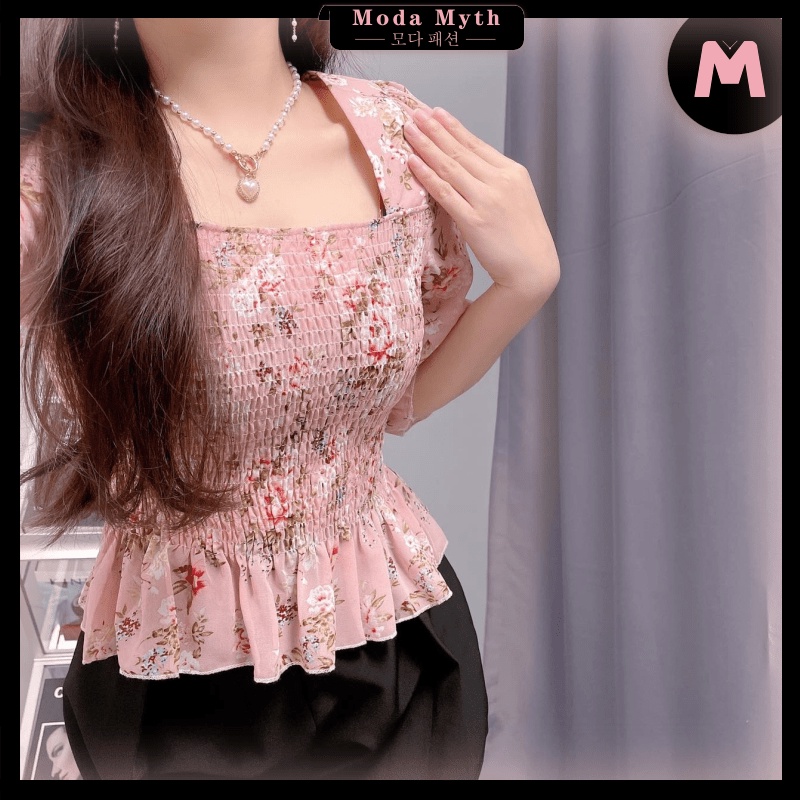 Jual MODAMYTH K04 - ATASAN WANITA FASHION BLOUSE MOTIF BUNGA LENGAN PENDEK PREMIUM KOREAN STYLE ...