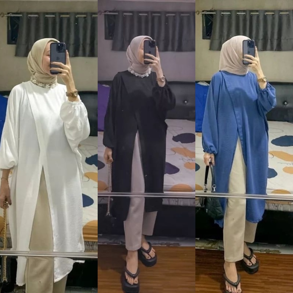 Jual Tunik Asimetris Mecca Tunic Cringkle Air Flow | Shopee Indonesia
