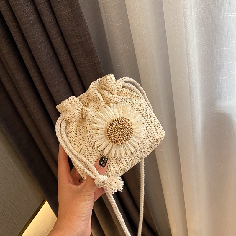 Jual Tas Anyaman Jerami Mini Premium Lucu Motif Bungan Matahari Tali ...