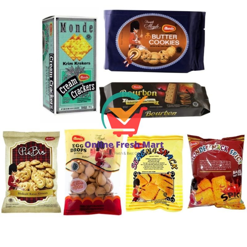 Jual Monde Aneka biskuit Butter Cookies piebis almond egg drops serena ...