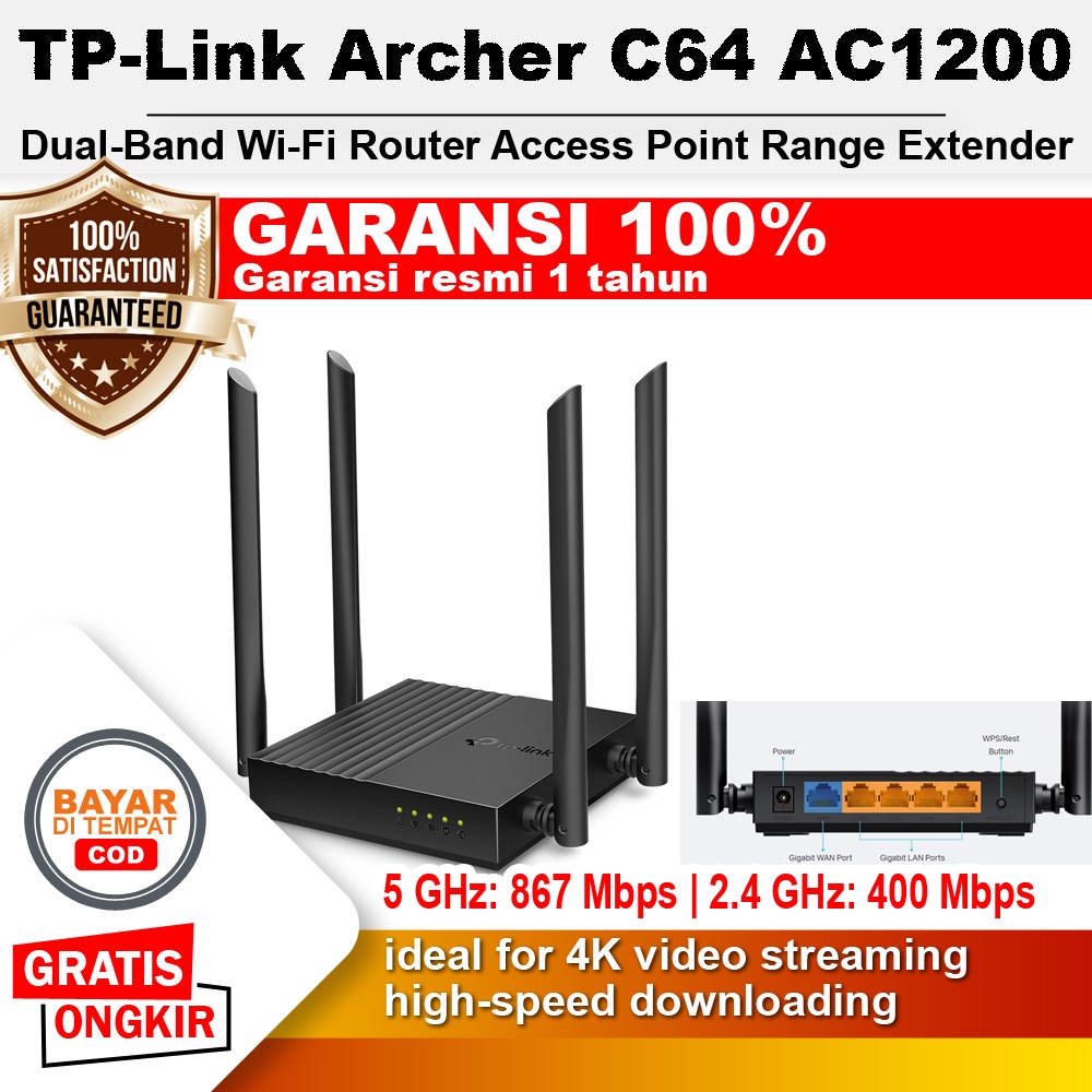 Jual TP-Link Archer C64 AC1200 MU-MIMO WiFi Router Access Point Range ...